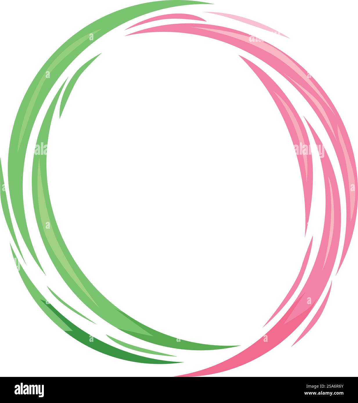 Pink and green brush stroke is forming an abstract circle on a white ...
