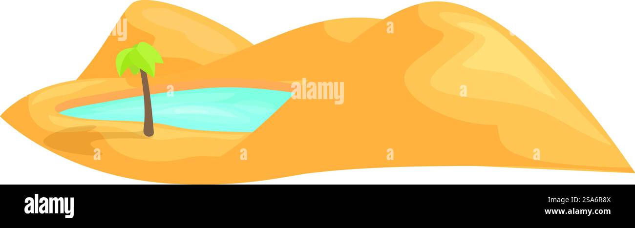 Cartoon oasis with a single palm tree growing by the water Stock Vector ...