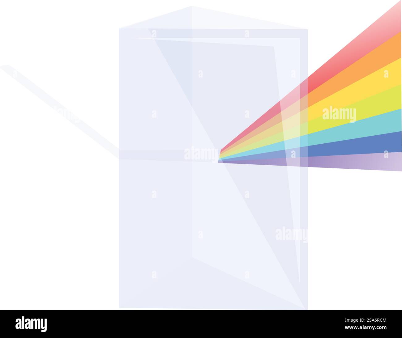 Light beam refracting through triangular prism, separating into visible color spectrum ...