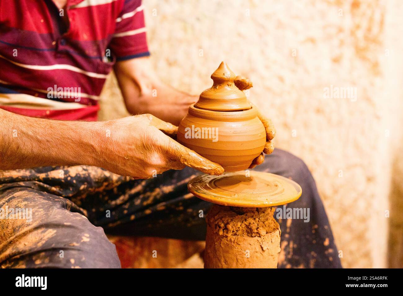 Close up process of pottery making in ceramic factory in Cappadocia ...