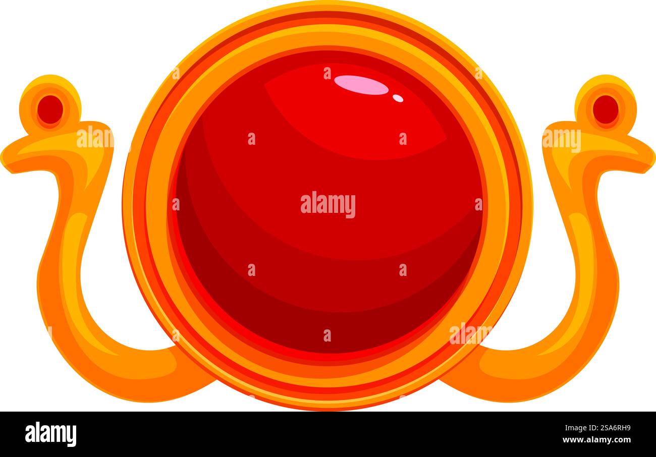 Golden amulet featuring a vibrant red gemstone and swan necks hi-res ...