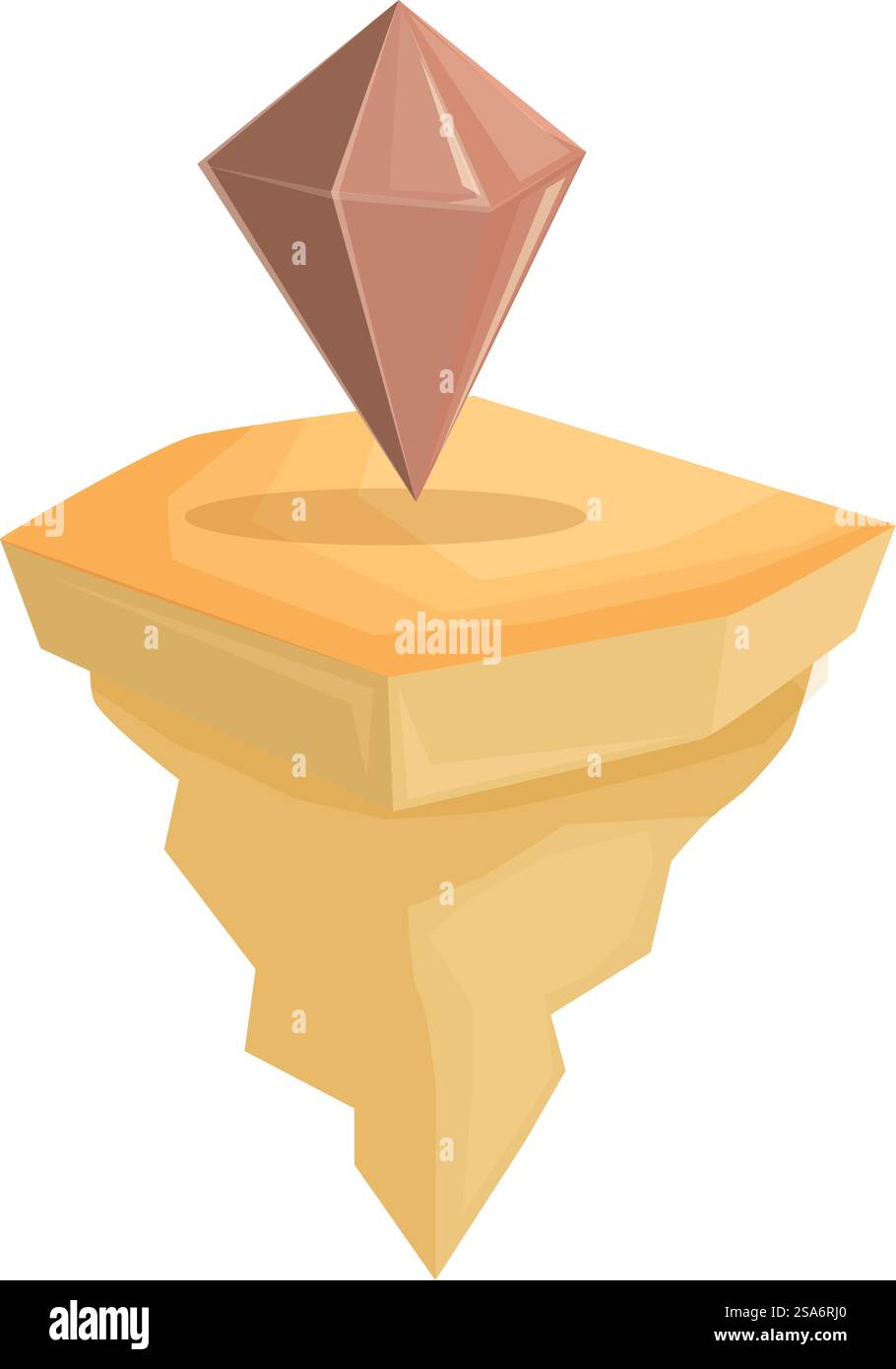 Big pink diamond floating over rock platform on white background. Big ...