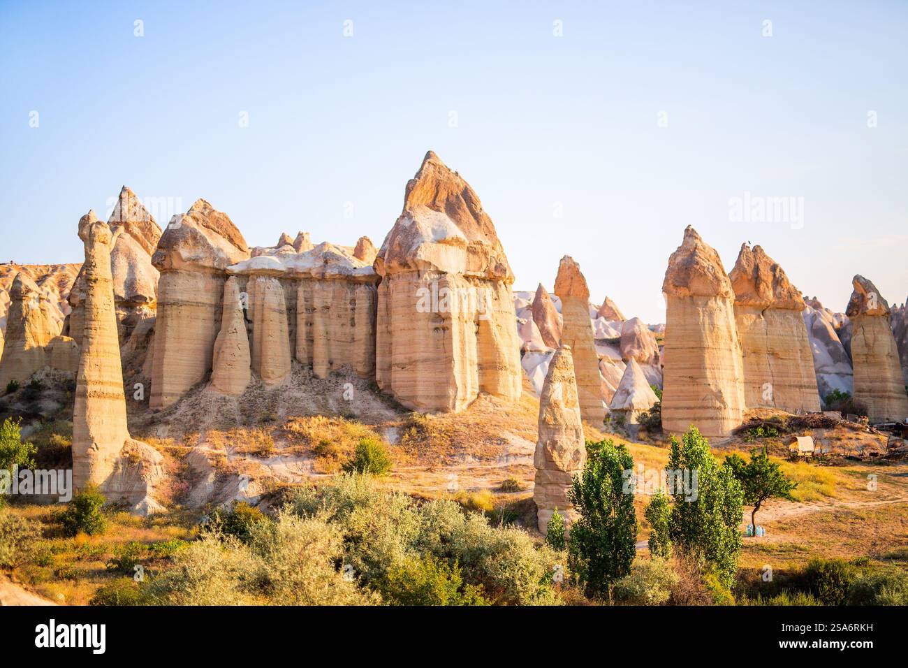 Love valley view with rock formations and fairy chimneys in Cappadocia ...