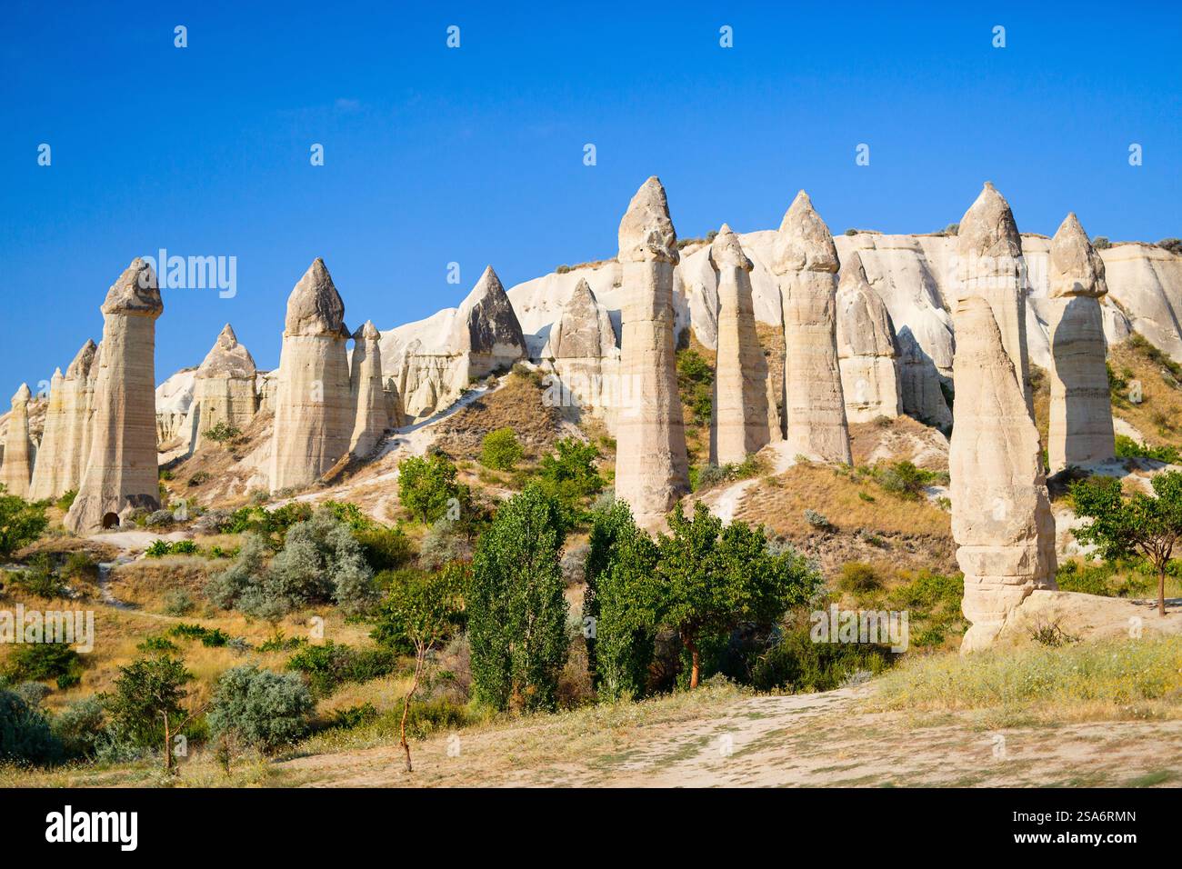 Love valley view with rock formations and fairy chimneys in Cappadocia ...