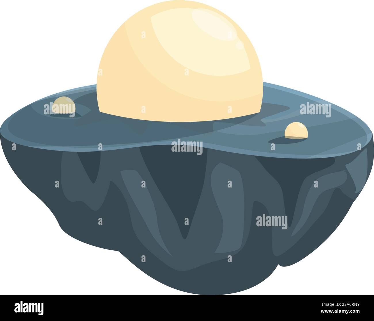 Cartoon icon of a large, yellow pearl forming inside a blue oyster ...