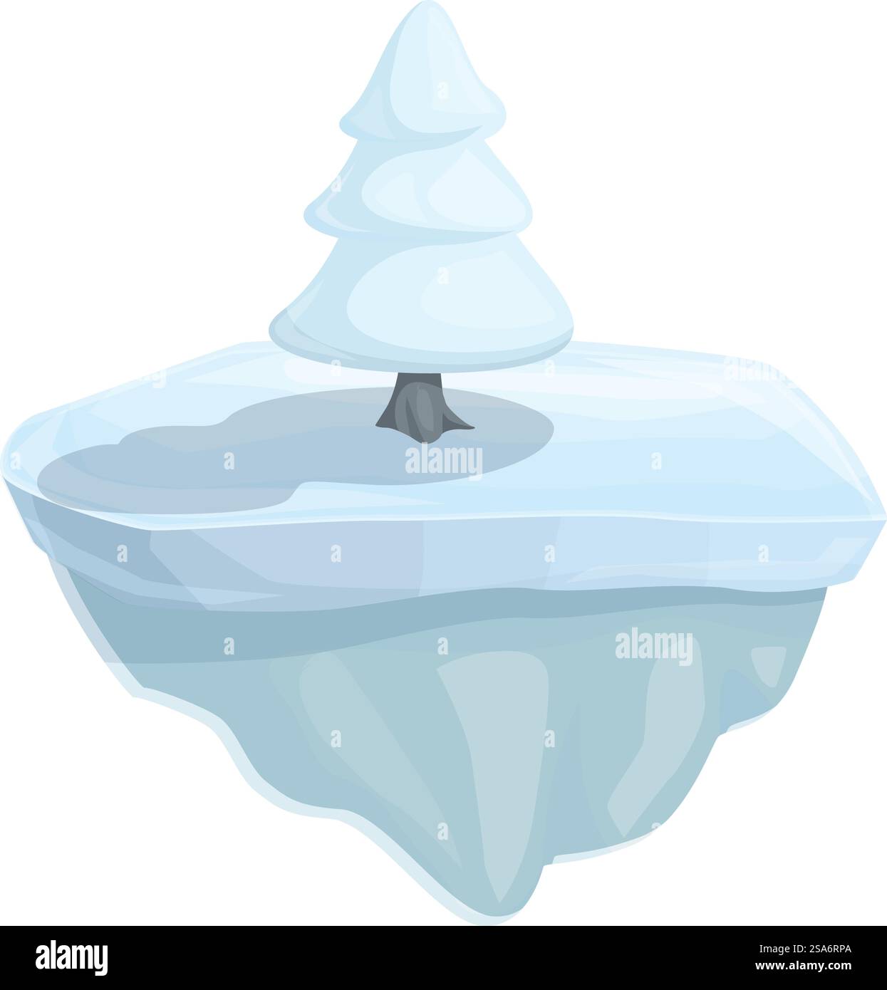 Cartoon style illustration showing a fir tree growing on a piece of ...