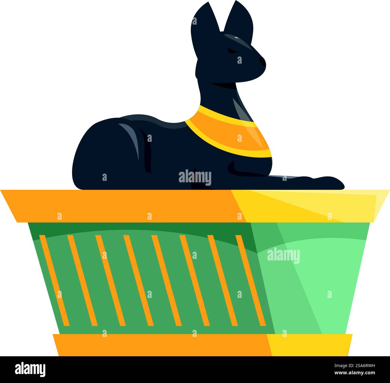 Ancient egyptian goddess bastet sculpture resting on a tomb, representing protection and good ...