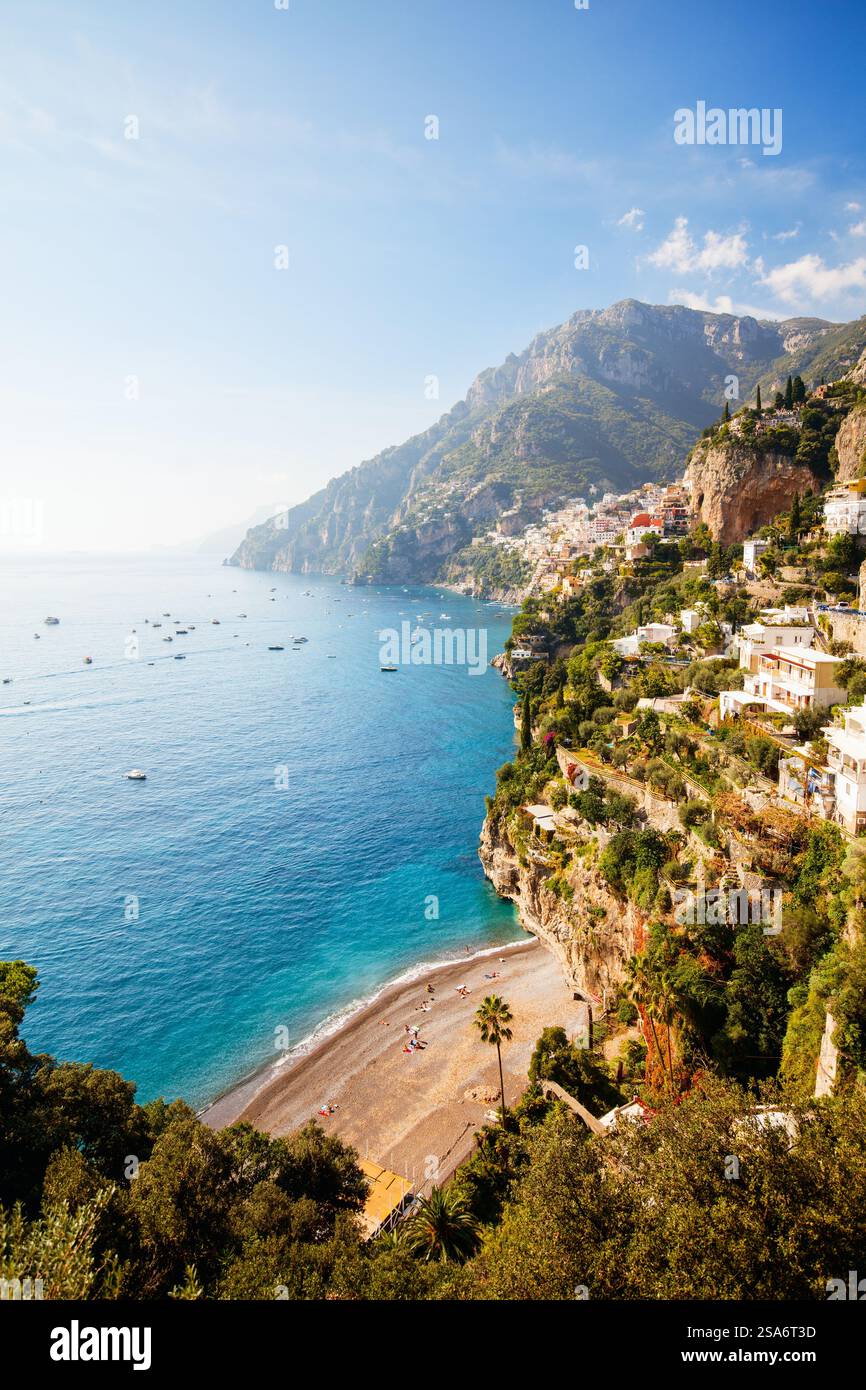 Stunning view over Amalfi coast in Italy with picturesque little towns ...