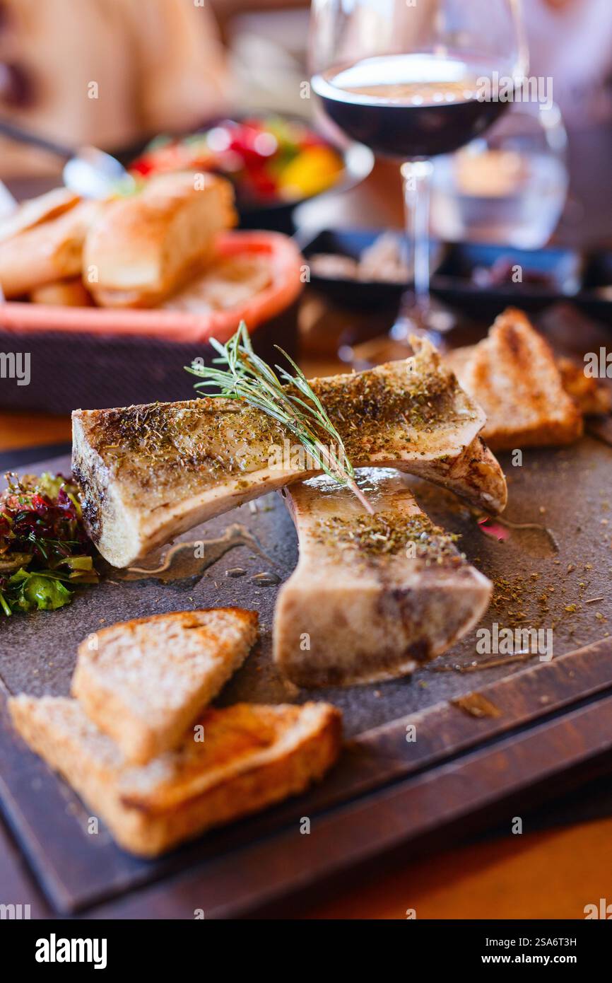 Bone marrow served in steak house restaurant for starter Stock Photo ...