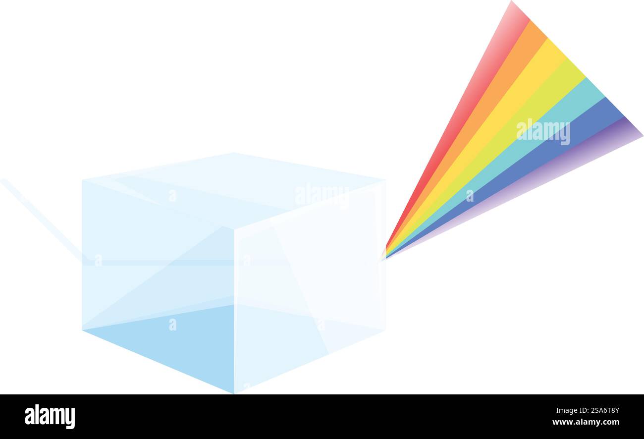 Transparent cube refracting a ray of light and dispersing it into its spectral colors. Light ...