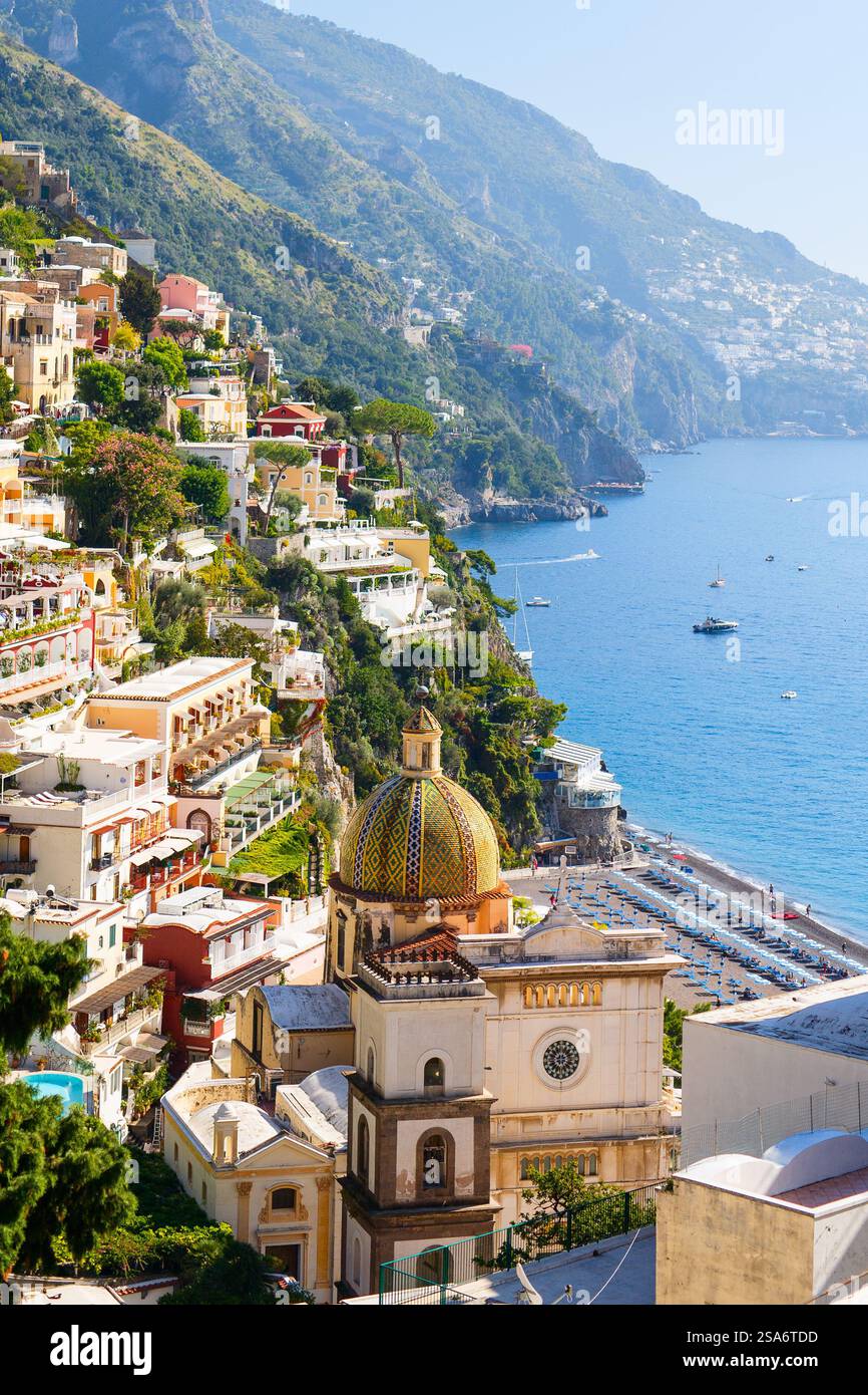 Stunning view over Positano town on Amalfi coast in Italy Stock Photo ...