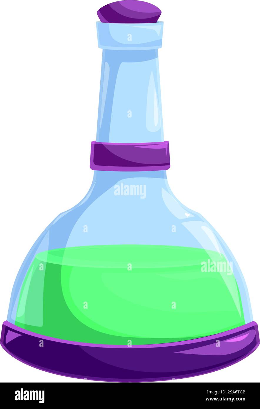 Cartoon illustration of a glass bottle containing a glowing green ...