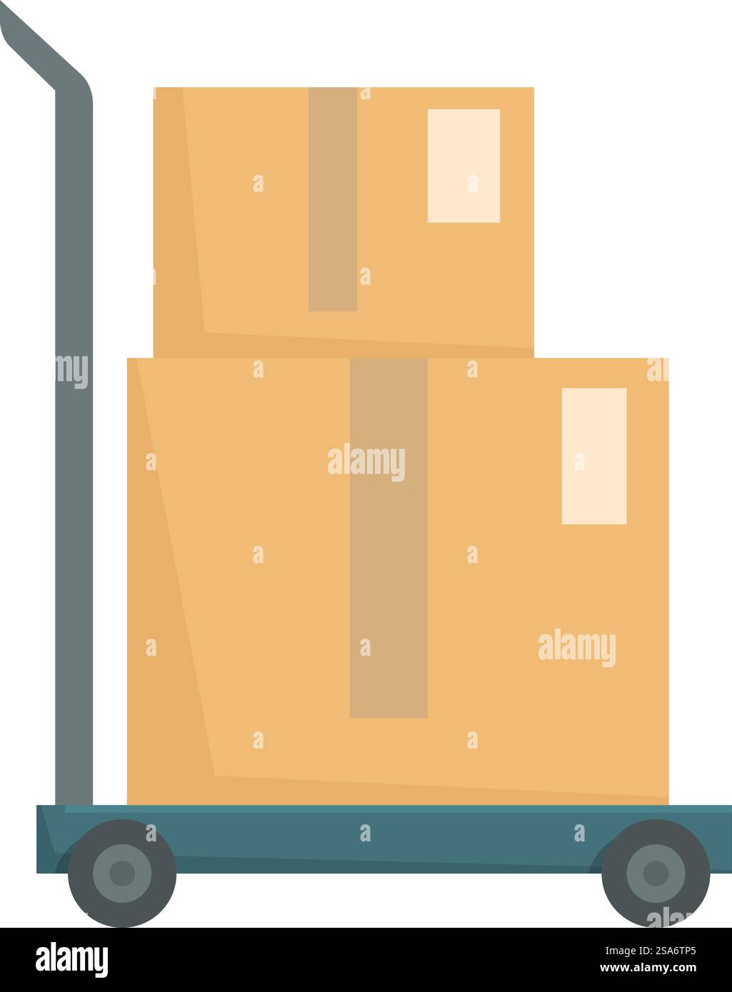 Hand truck transporting two stacked cardboard boxes, ready for shipping ...