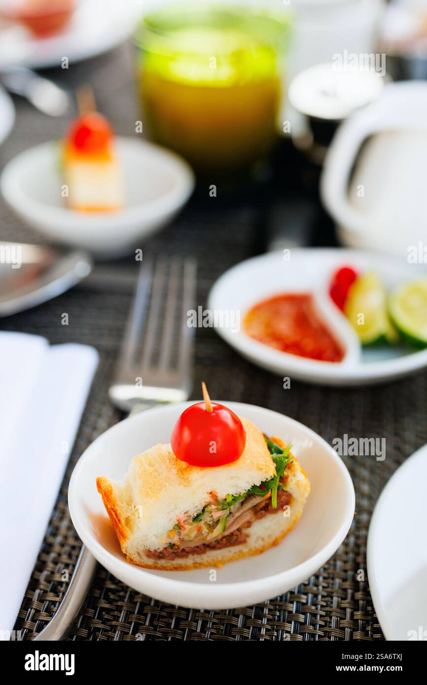 Banh Mi traditional vietnamese sandwich served for lunch in restaurant ...