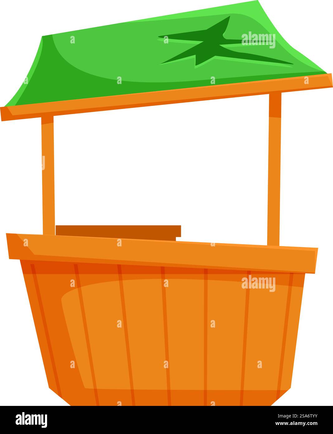 Cartoon style wooden market stall with green roof for selling fresh ...