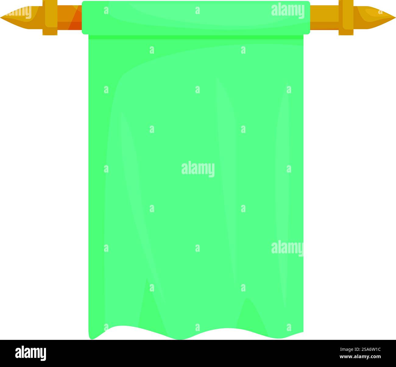 Green waving flag hanging from a golden rod representing victory and ...