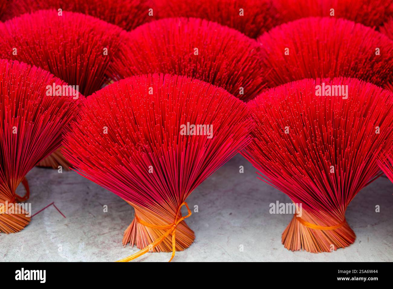 Red incense sticks drying outdoor in village near Hanoi in Vietnam ...