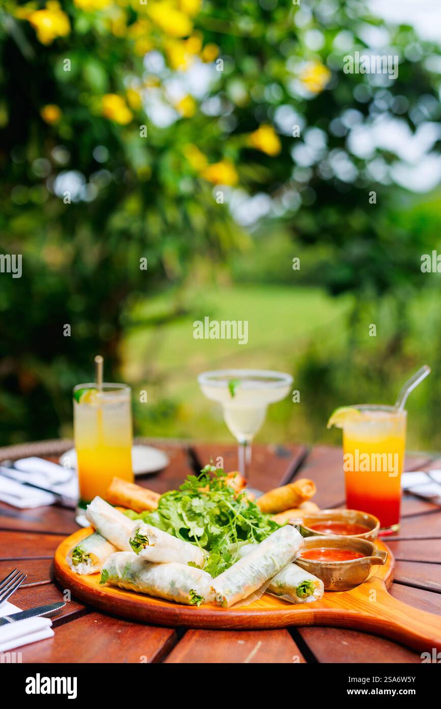 Traditional vietnamese rolls served with other small bites with ...