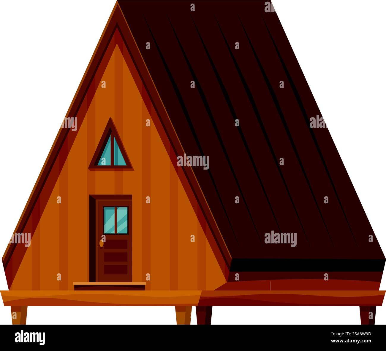 Wooden a frame cabin featuring a porch and a gable roof Stock Vector ...