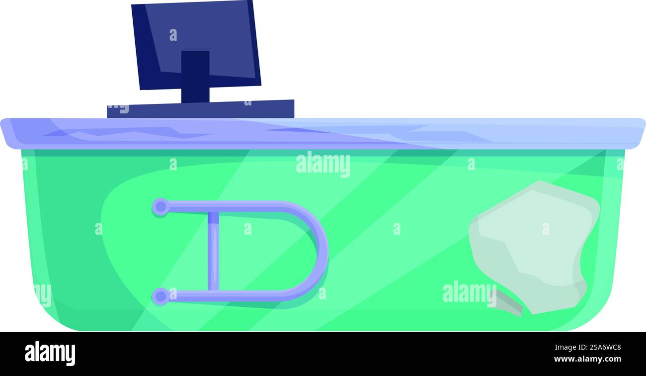 Empty supermarket checkout counter with computer and broken detail is ...