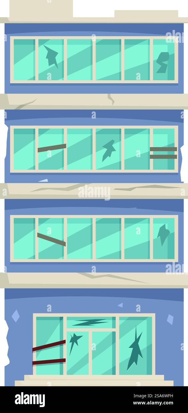 Illustration of an abandoned office building with broken windows hi-res ...