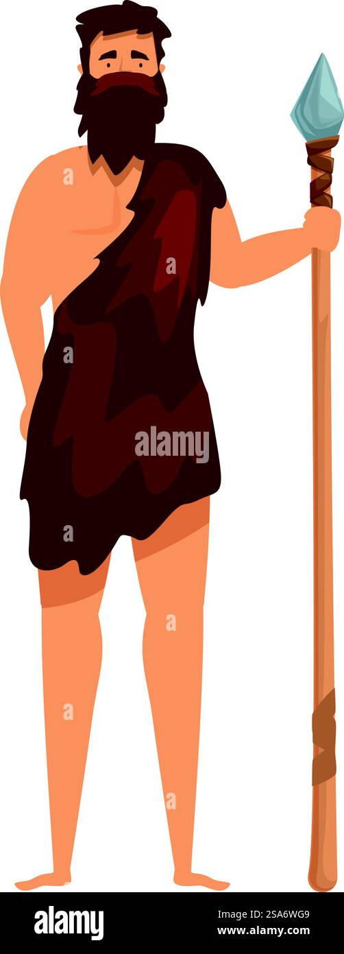 Strong primitive caveman wearing animal skin holding spear hunter of ...