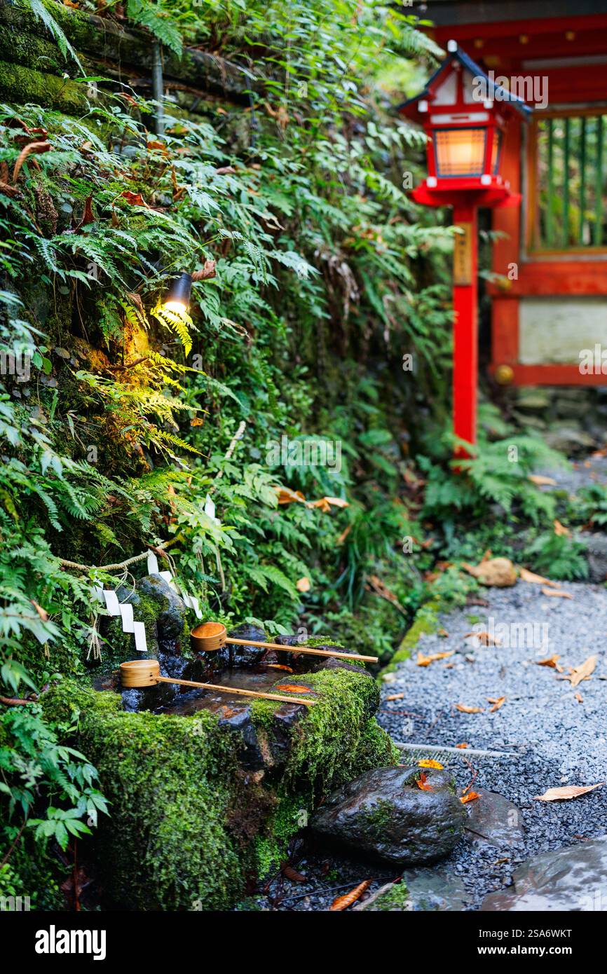 Purification water in Kifune Shrine near Kyoto Japan that is dedicated ...