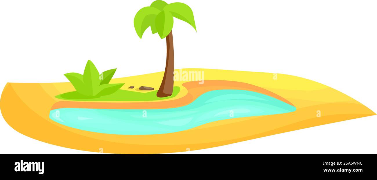 Small tropical oasis with river flowing through a hot and arid desert ...