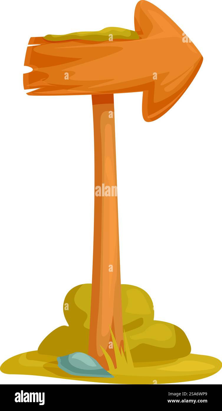 Cartoon wooden signpost standing in sand with a blank space for your ...