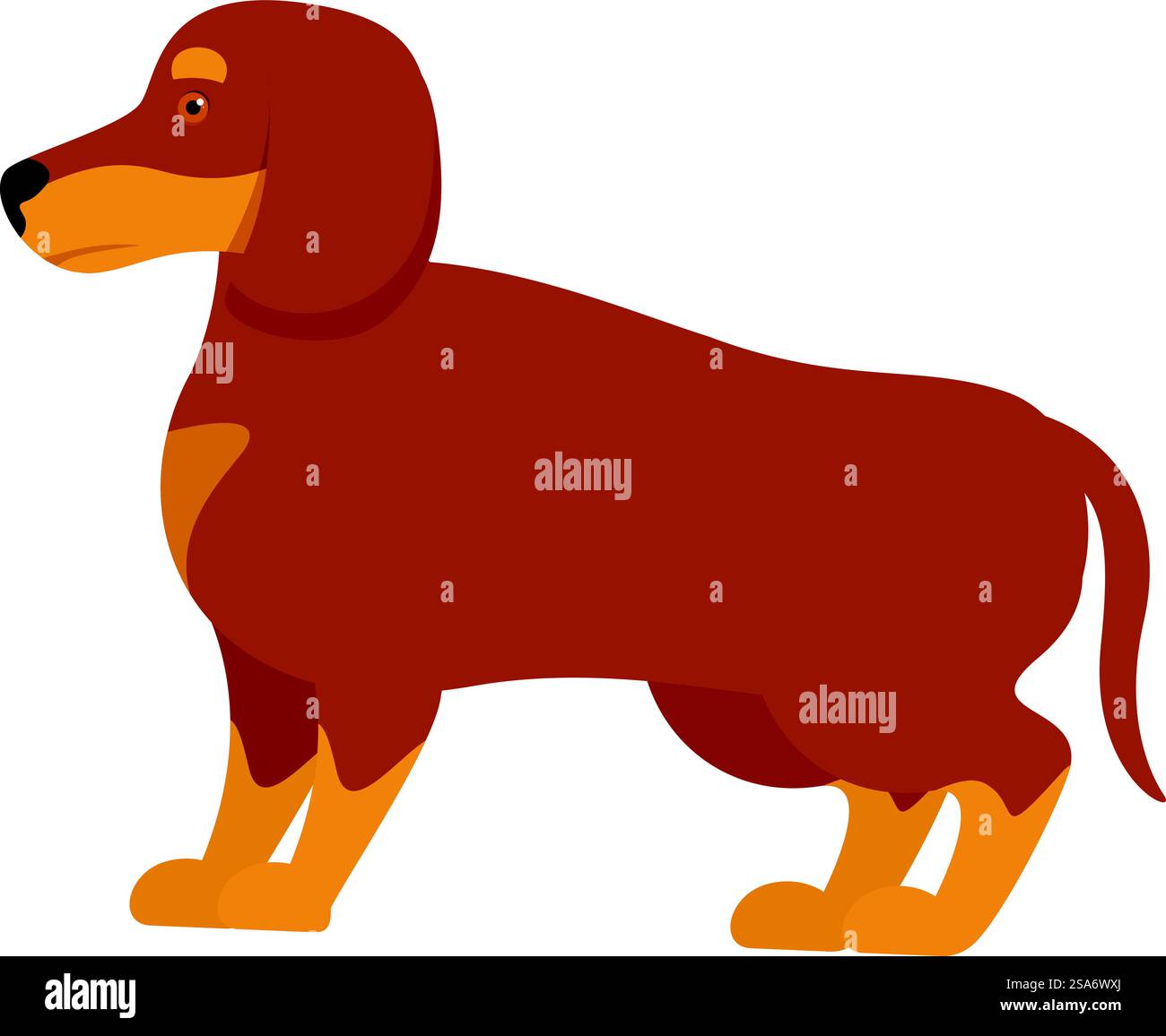Simple illustration of a brown dachshund standing in profile, perfect for animal lovers. Brown ...