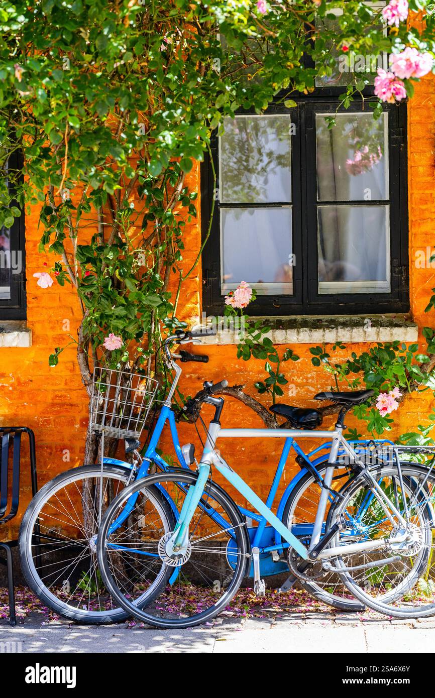 Traditional colorful yellow house in Copenhagen historic district of ...