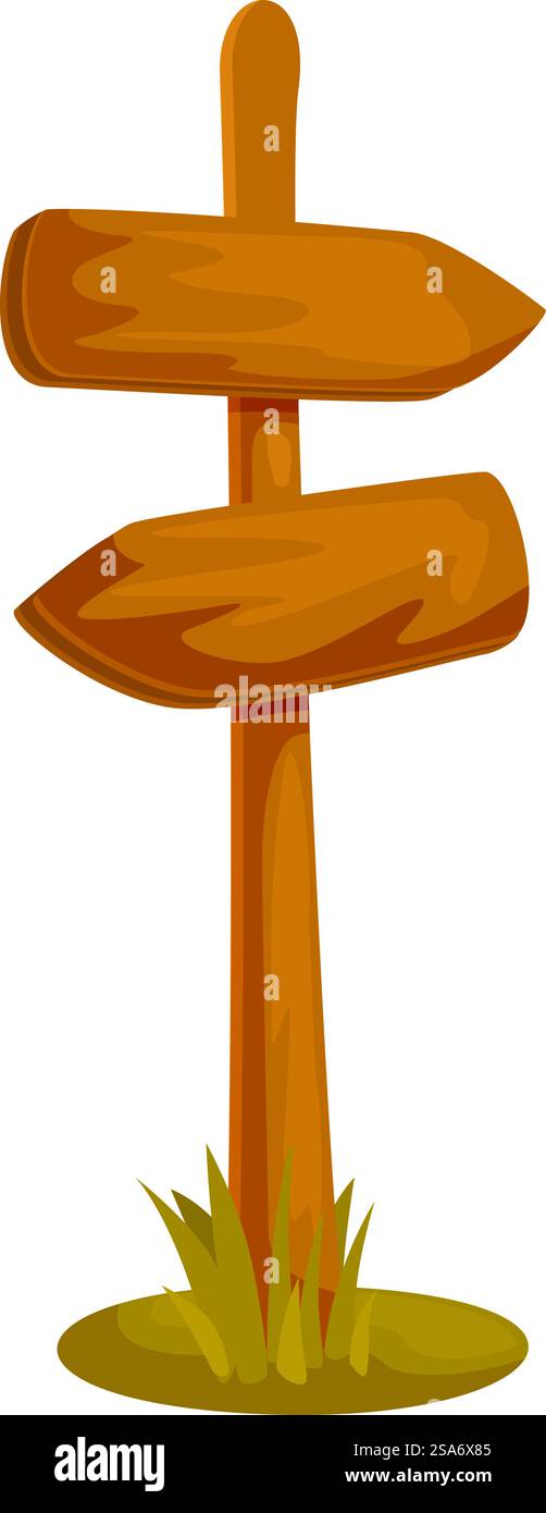 Wooden road sign with two empty boards showing the direction standing ...