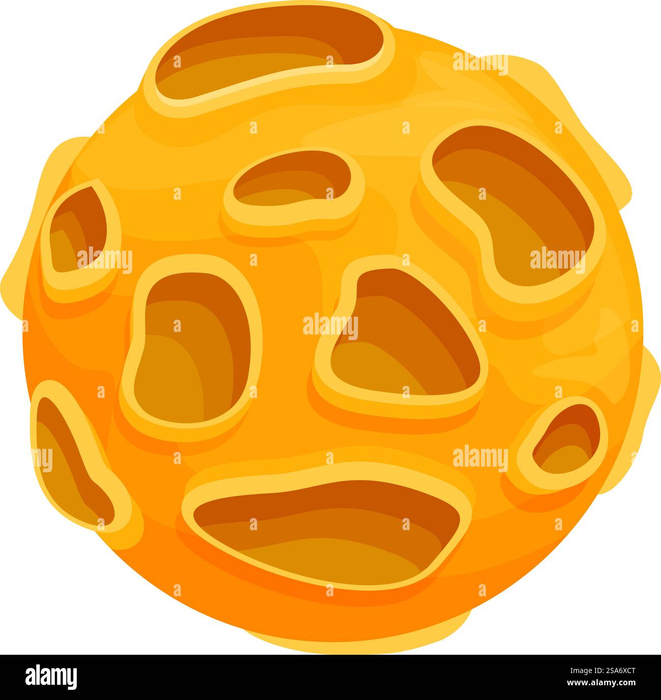 Round, yellow planet is floating in space, its surface covered in ...