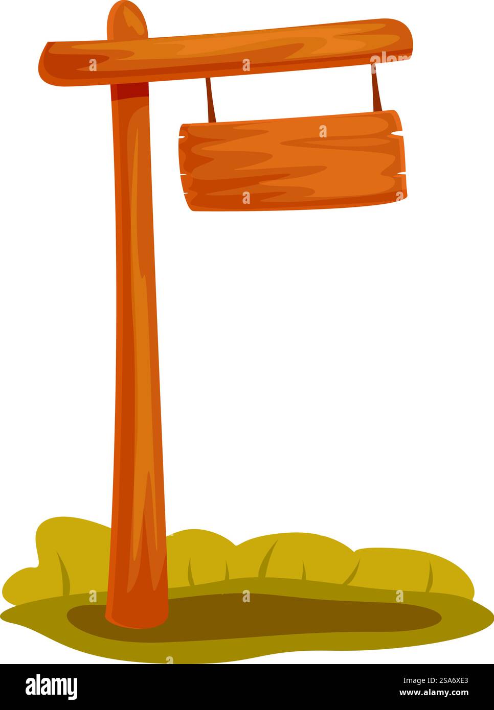 Cartoon drawing of a blank wooden sign hanging from a wooden post ...
