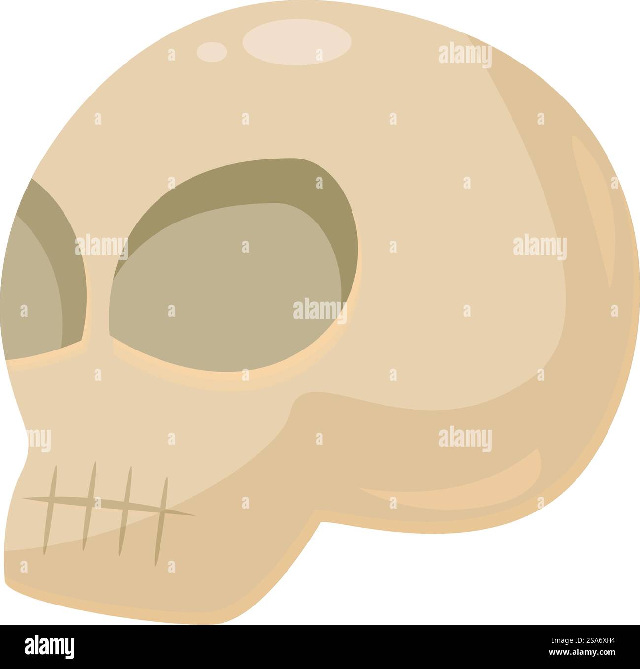 Cartoon illustration of a human skull with empty eyes and a stitched ...