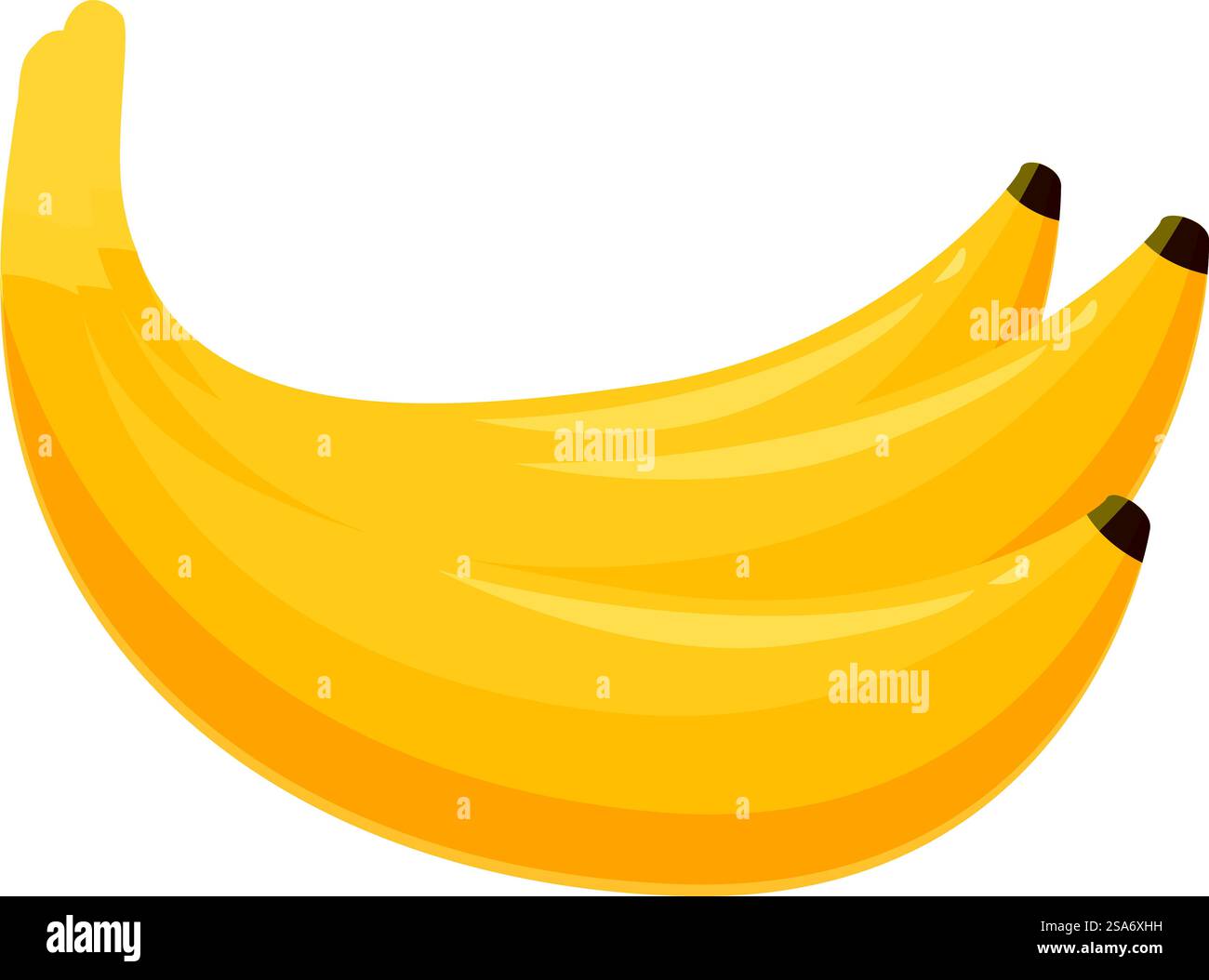 Three ripe yellow bananas forming a composition on a white background ...
