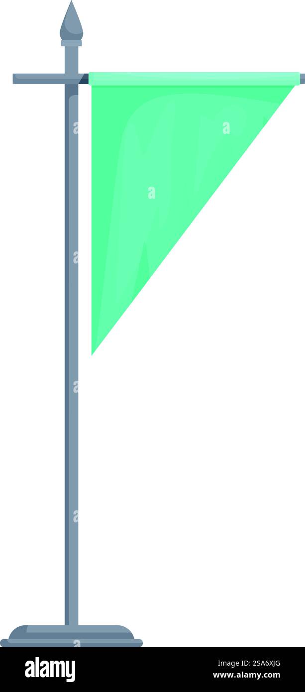 Triangular green flag waving in the wind, attached to a metal pole with ...