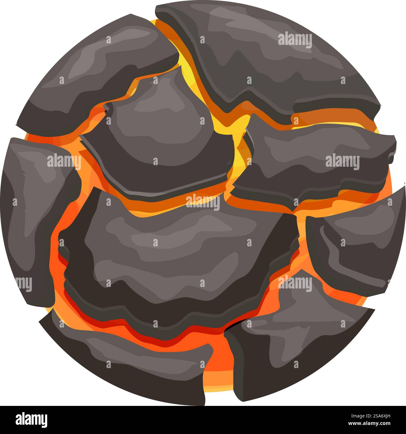 Illustration of a hot lava planet with molten surface showing cracks ...