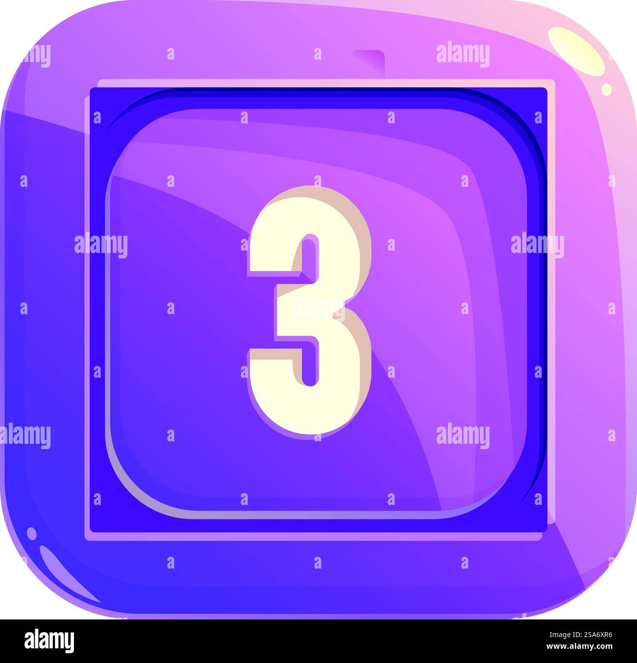 Purple square button with rounded corners, showing the number three in ...