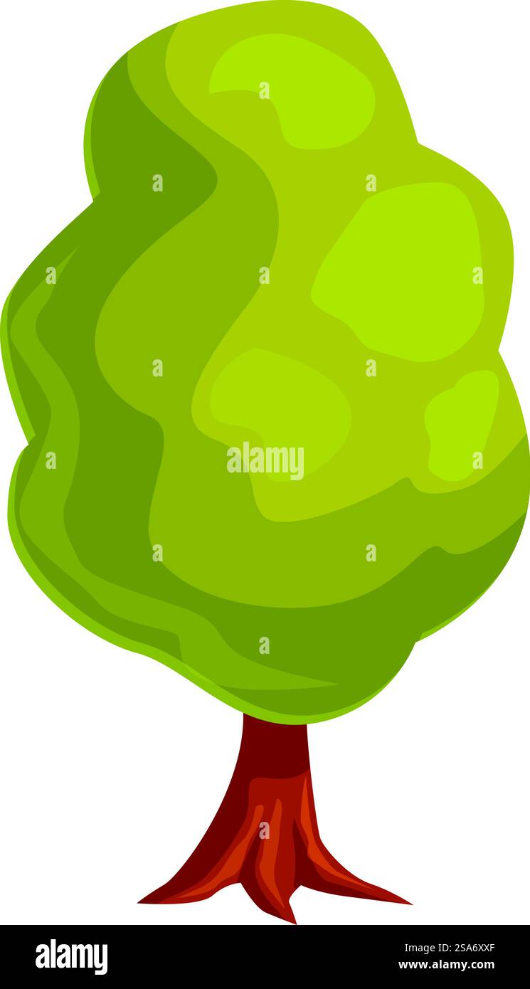 Cartoon tree standing tall with lush green foliage, bringing a touch of ...