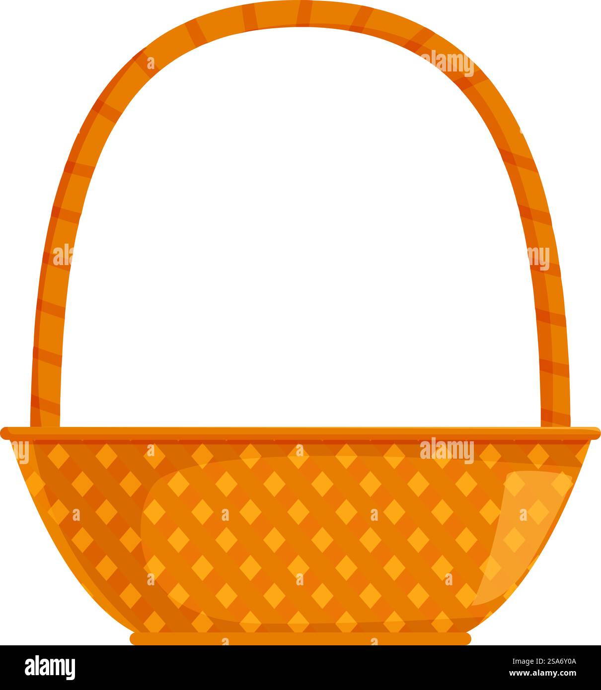 Empty wicker basket with handle standing on white background, side view ...