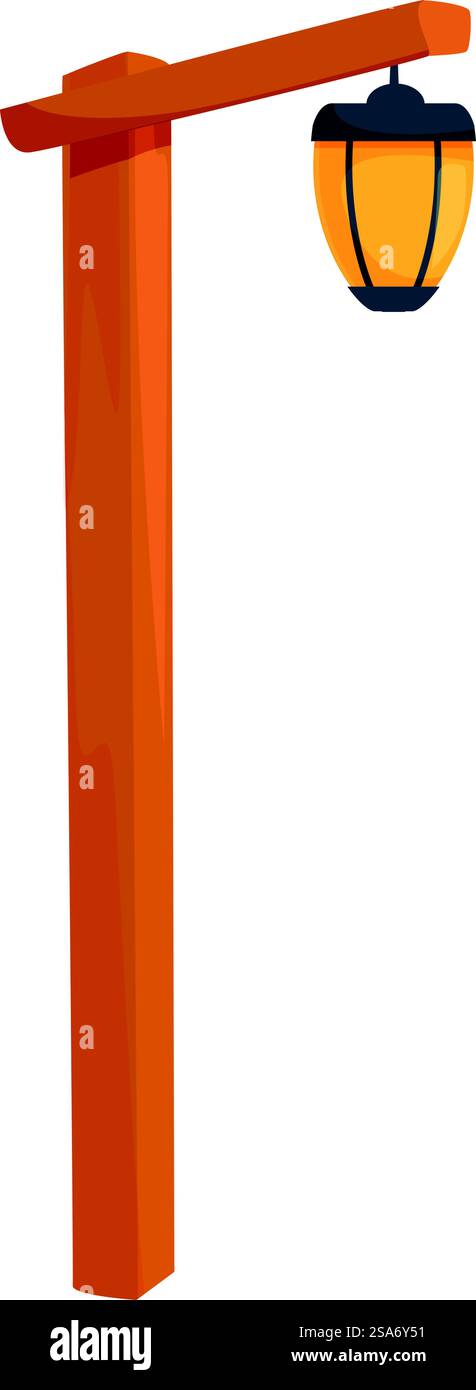 Tall wooden street lamp post standing alone, illuminating the night ...