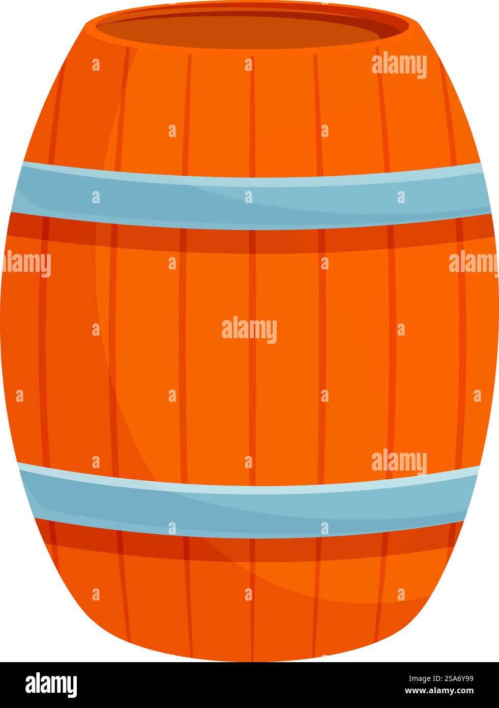 Simple wooden barrel, made with planks and reinforced with metal bands ...