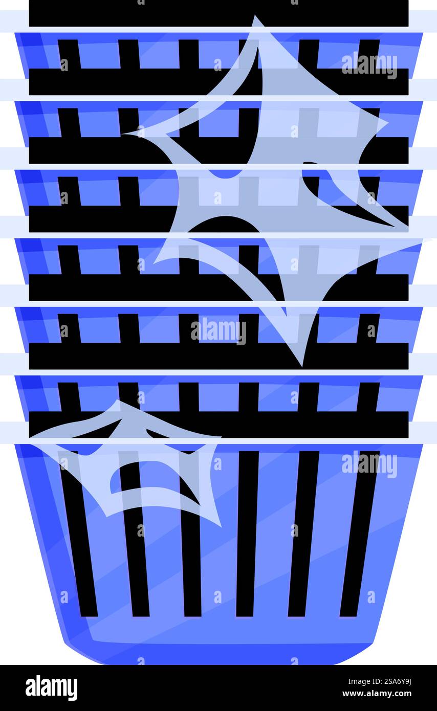 Stack of empty blue plastic crates is ready for use in a warehouse or ...