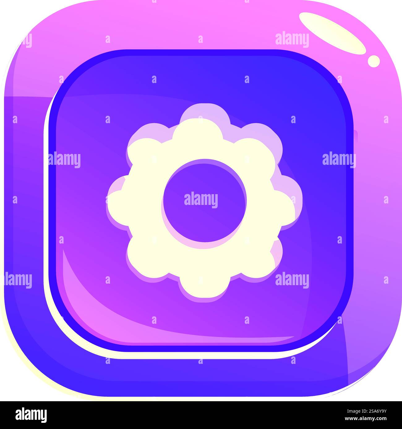 Simple flat design app icon featuring a white cogwheel on a purple gradient background, perfect ...