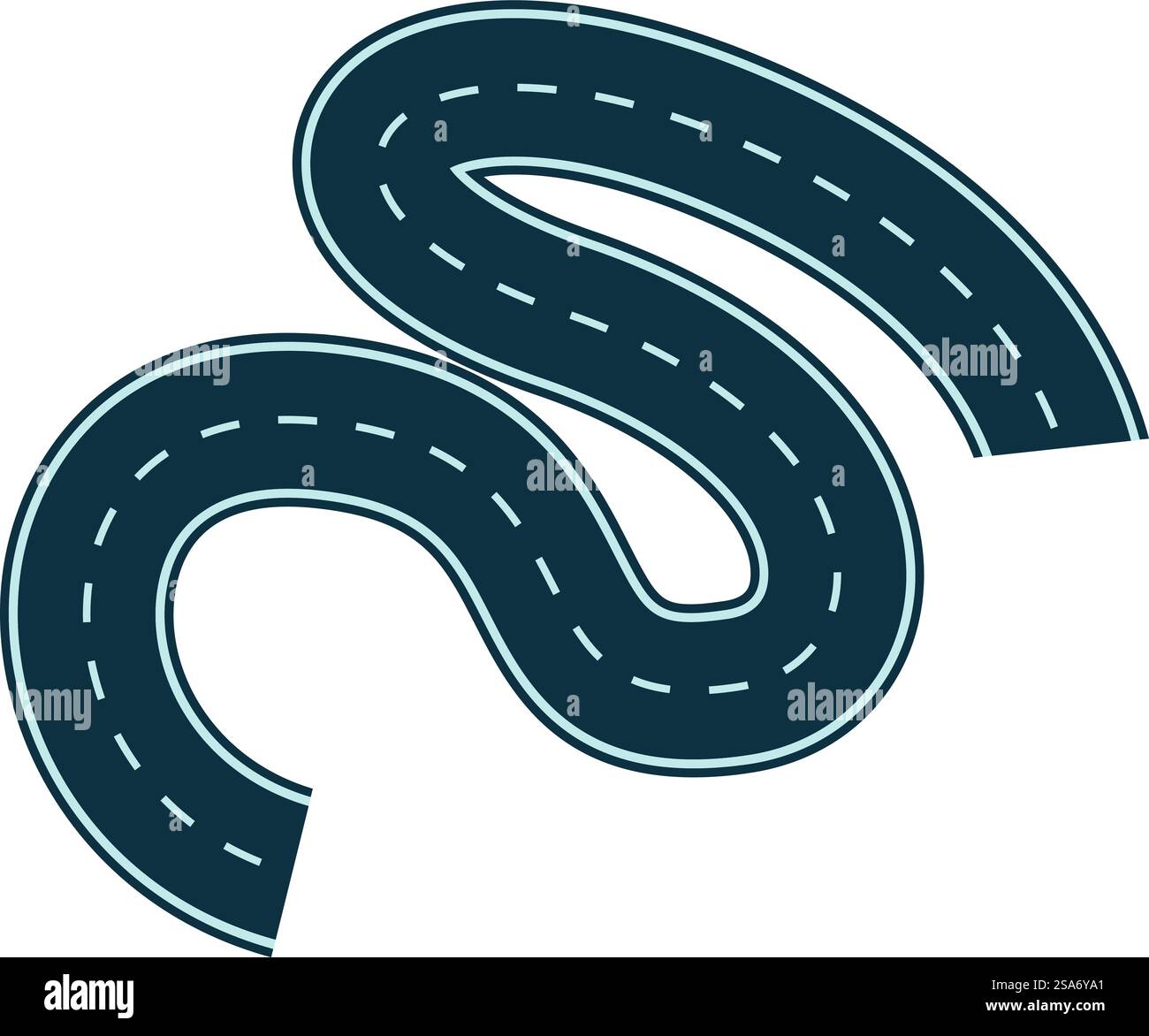 Long, grey road winding through a white background. Winding road ...