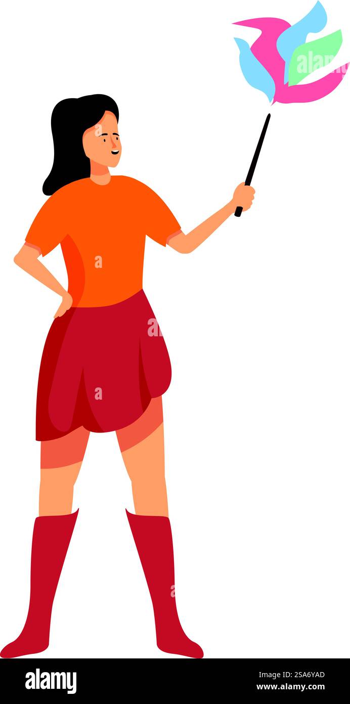 Cheerleader holding pom poms cheering for sport team during competition ...