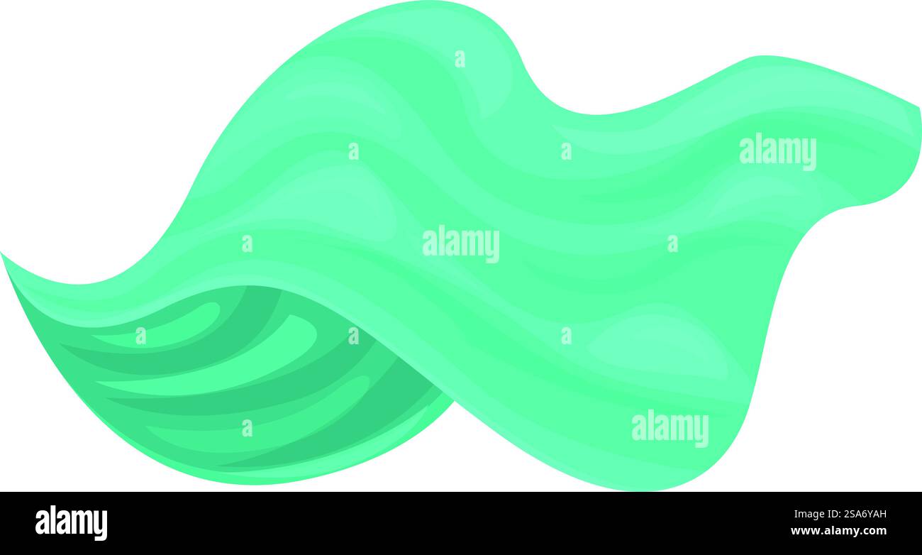 Turquoise waving silk fabric is floating on wind creating curved shape ...