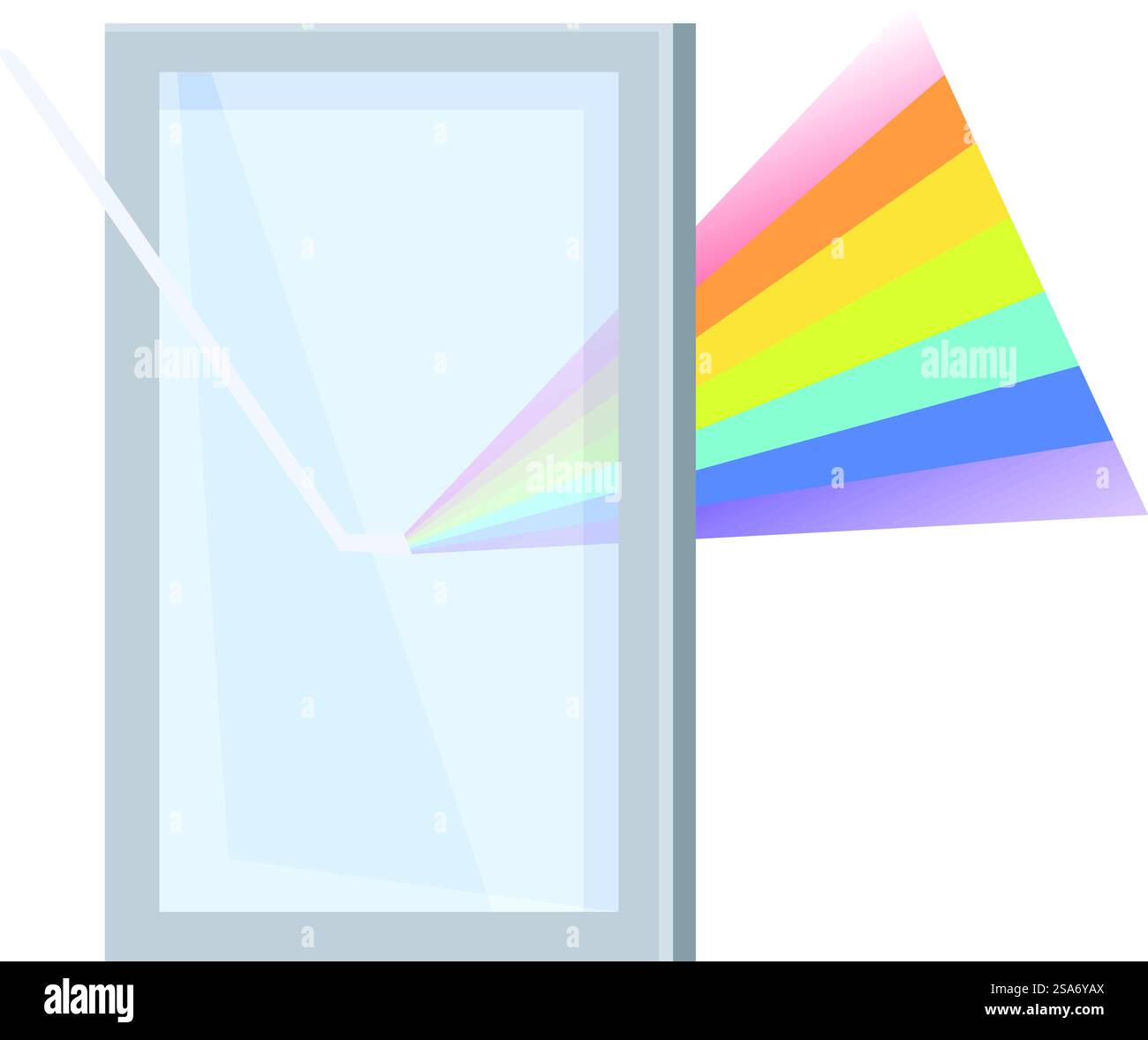 Illustration of a light beam passing through a prism, creating a ...