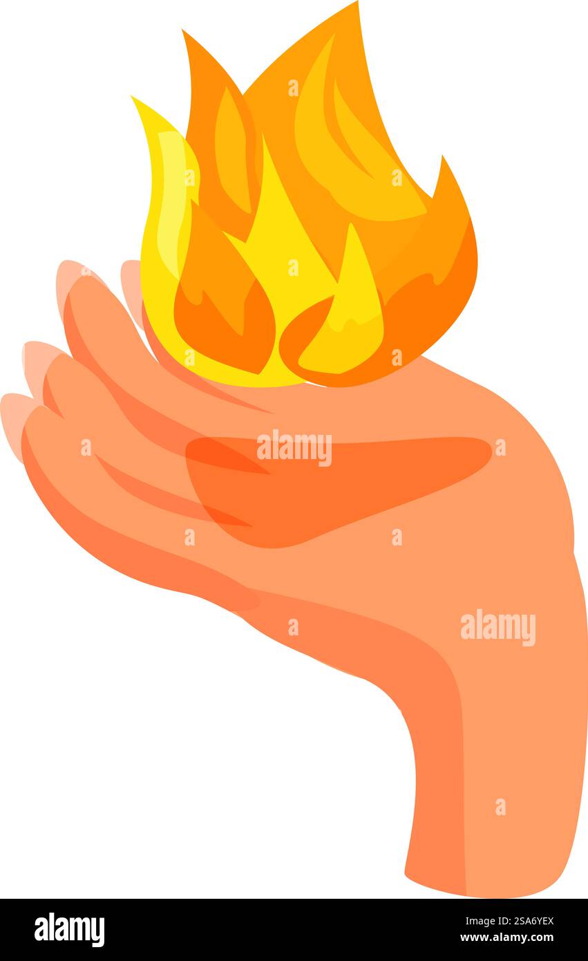 Hand is carefully holding a bright flame, representing the power and ...